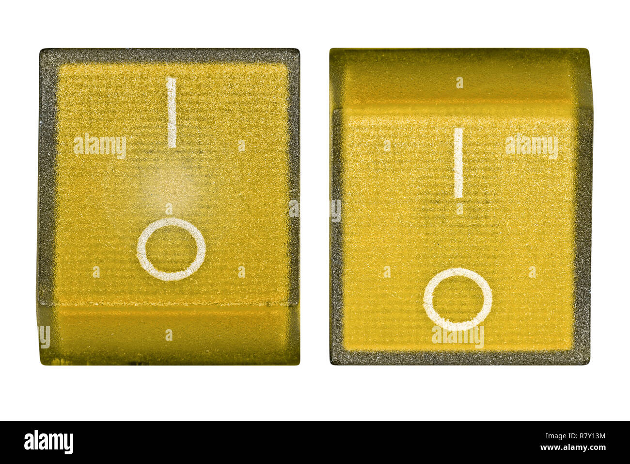 Yellow power switch, isolated on white background, with clipping path ...