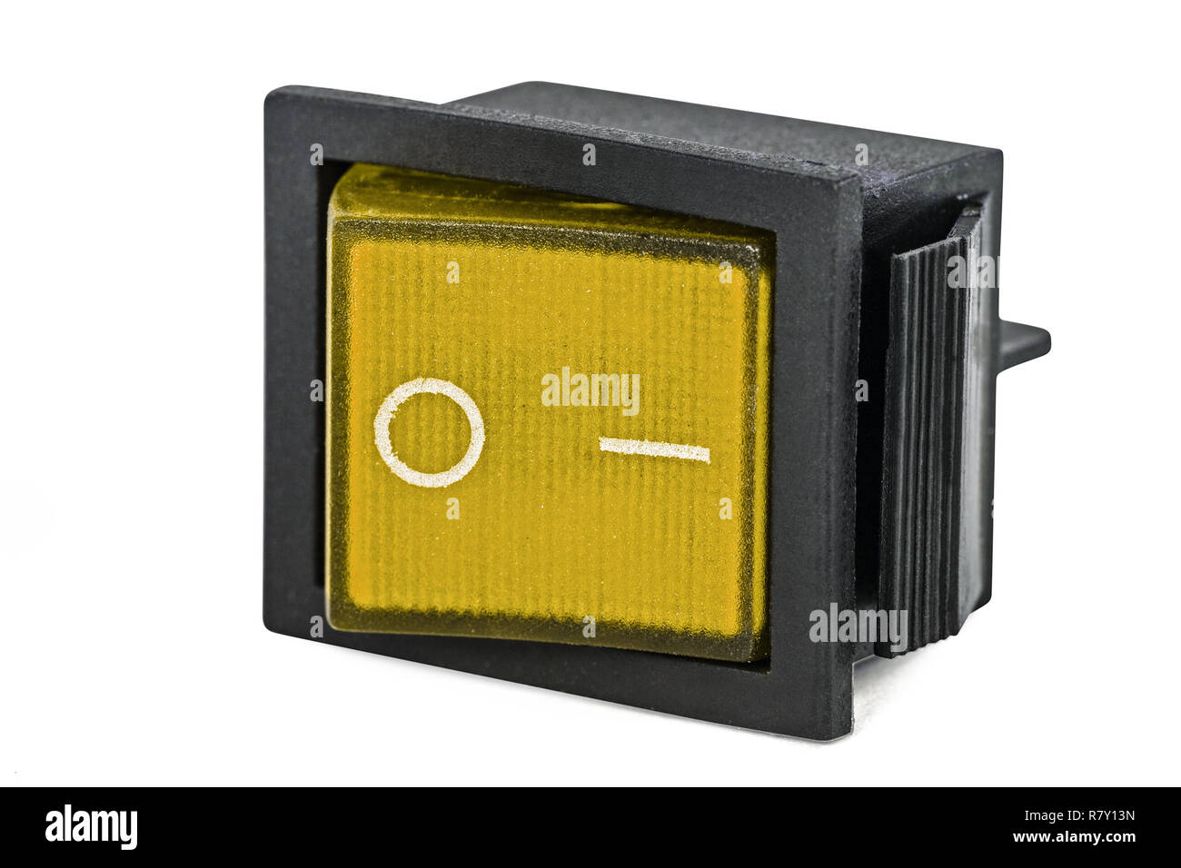 Yellow power switch, isolated on white background, with clipping path ...