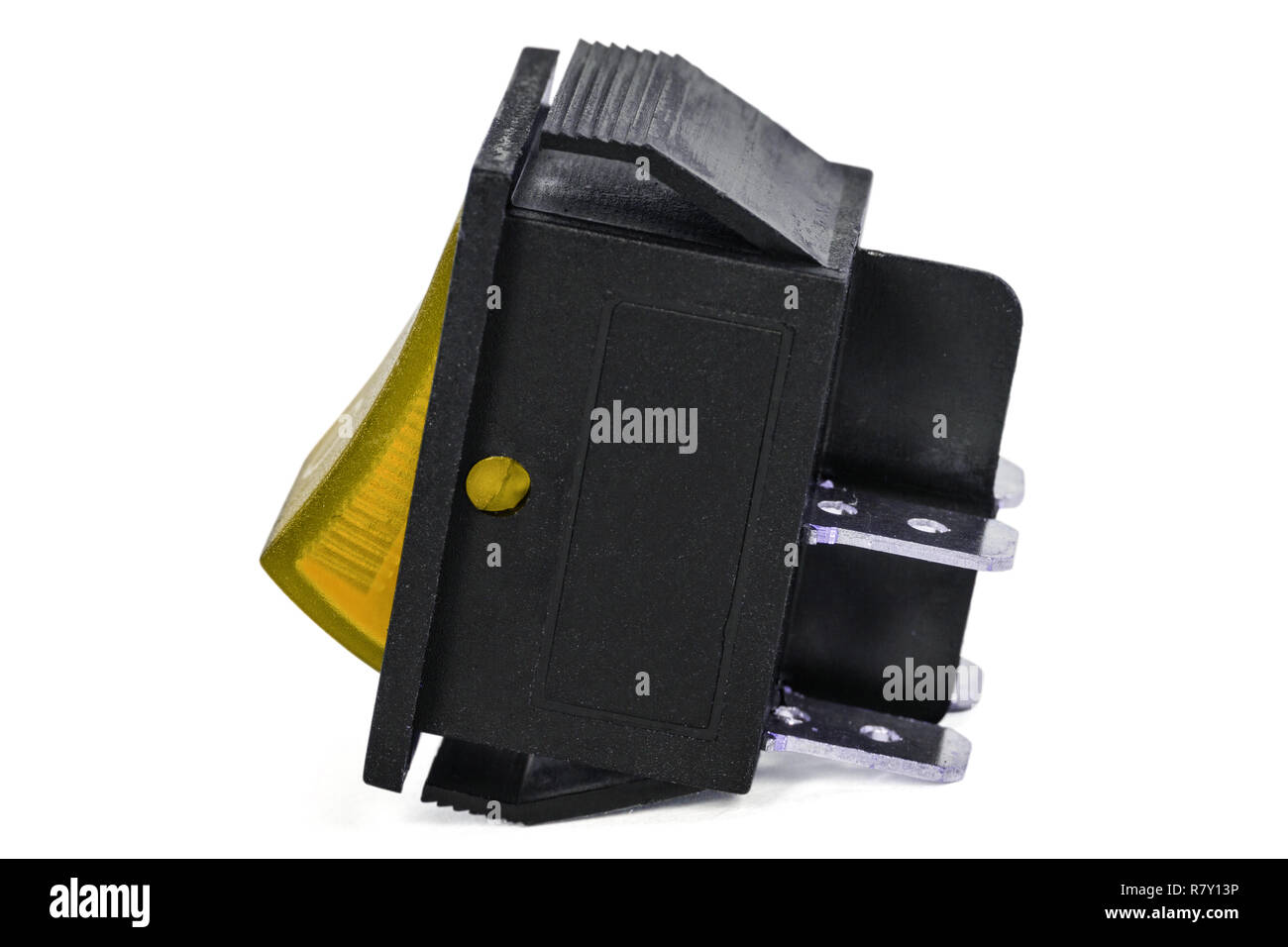 Yellow power switch, isolated on white background, with clipping path ...