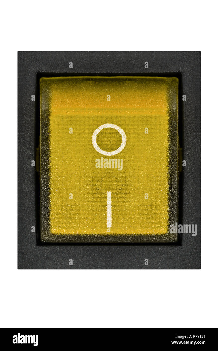 Yellow power switch, isolated on white background, with clipping path ...