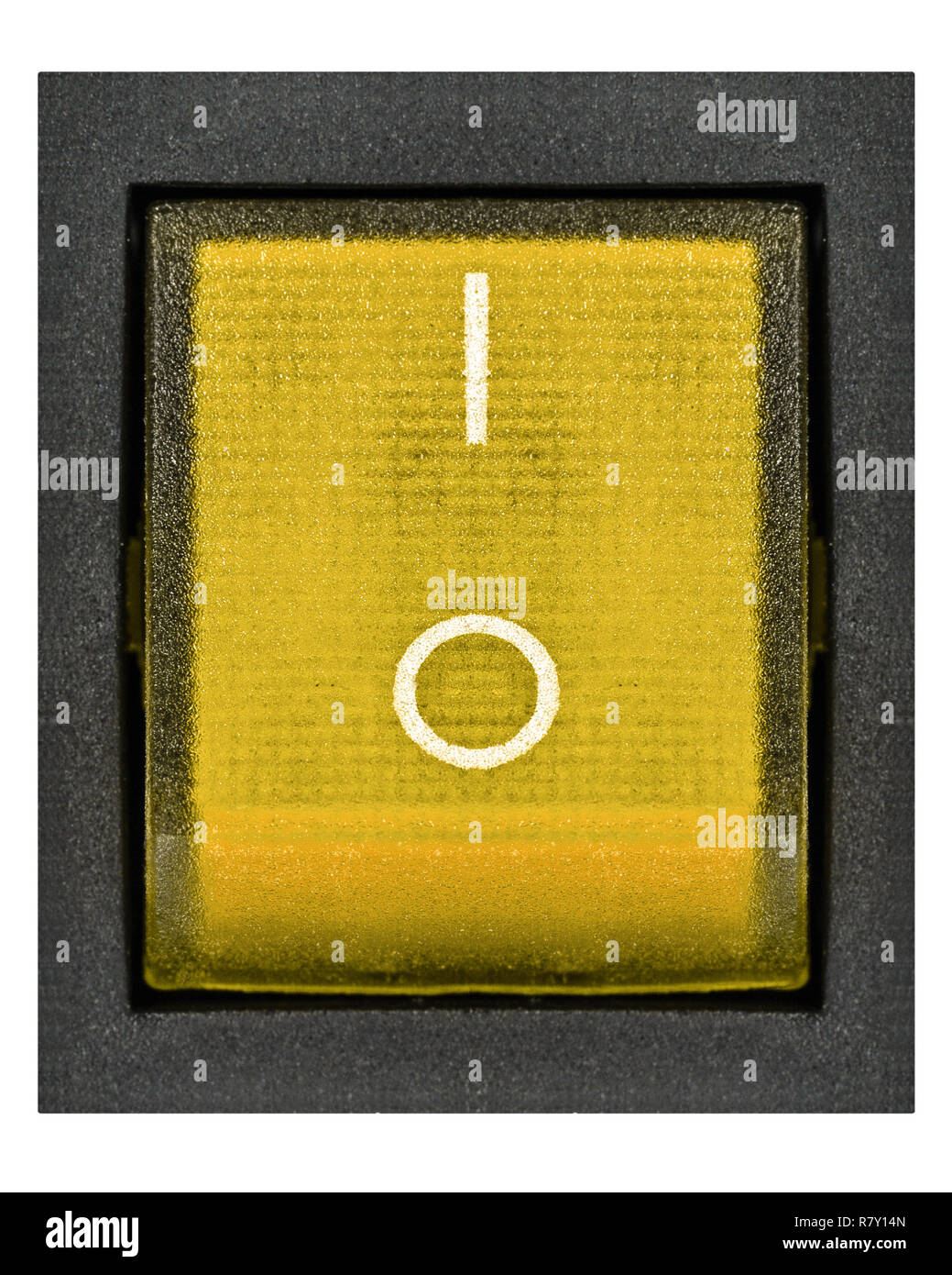 Yellow power switch, isolated on white background, with clipping path ...