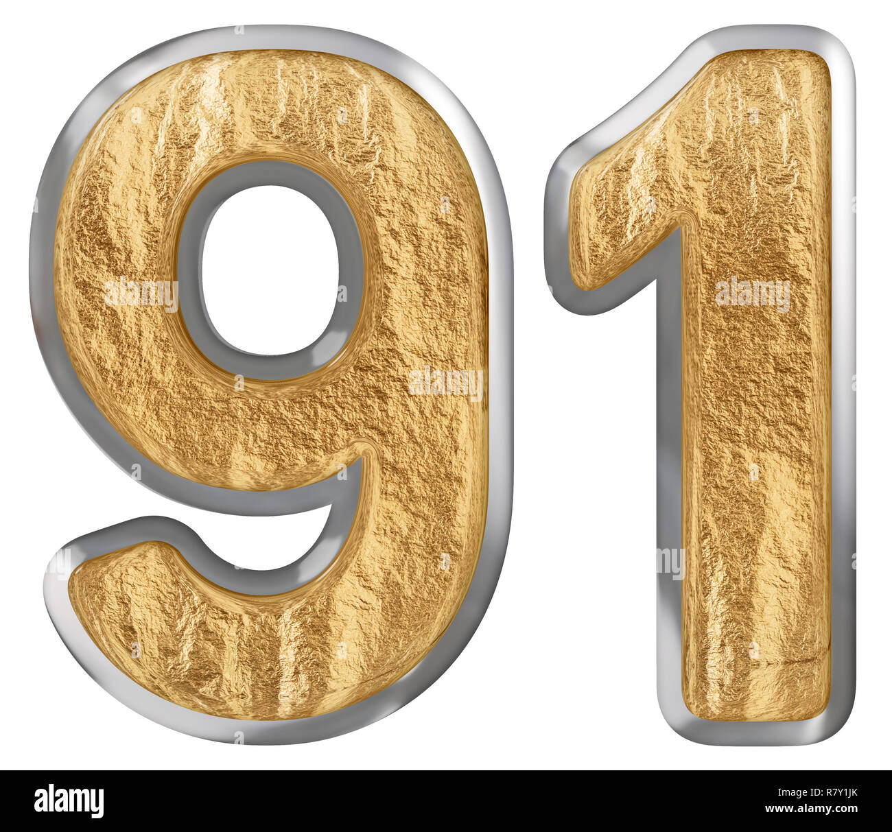 Numeral 91, ninety one, isolated on white background, 3d render Stock ...