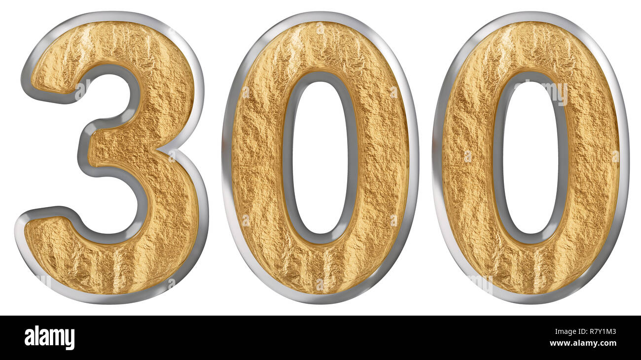Numeral 300, three hundred, isolated on white background, 3d render ...