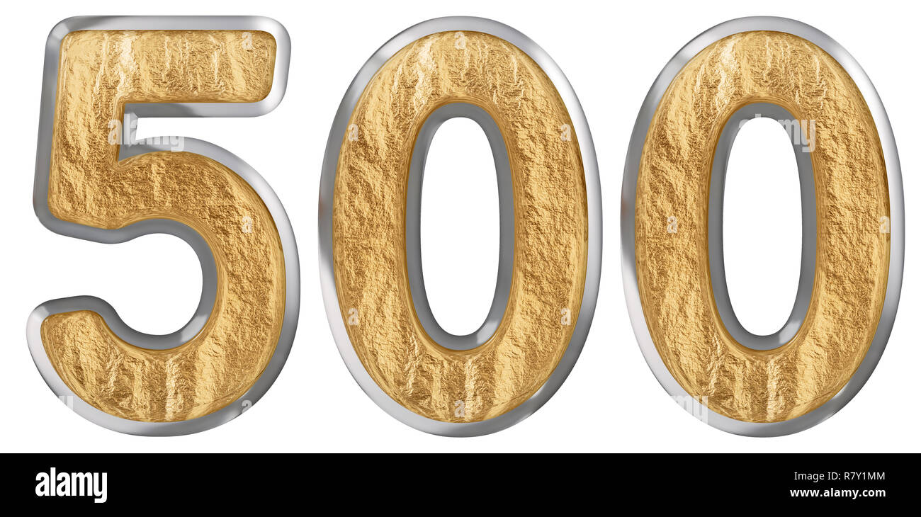 Numeral 500, five hundred, isolated on white background, 3d render ...