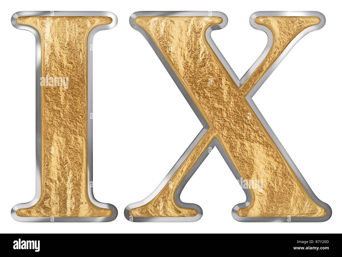 Roman numeral IX, novem, 9, nine, isolated on white background, 3d ...