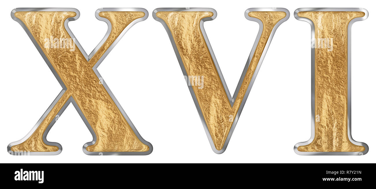 Roman numeral XVI, sedecim, 16, sixteen, isolated on white background ...