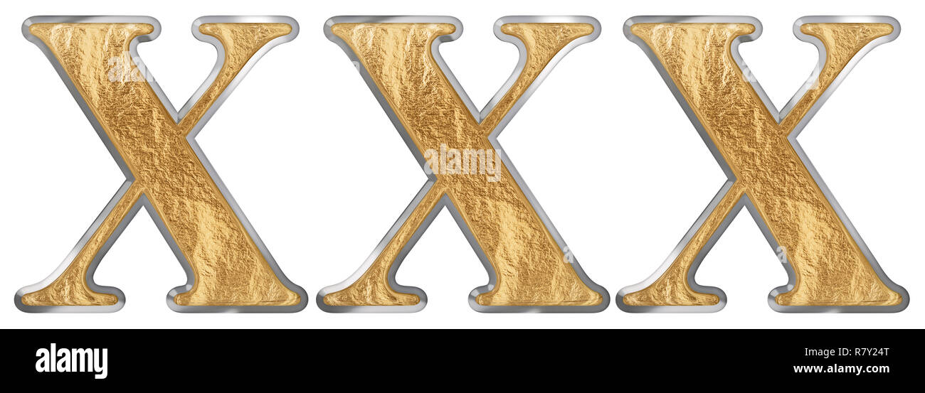 Roman numeral XXX, triginta, 30, thirty, isolated on white background ...