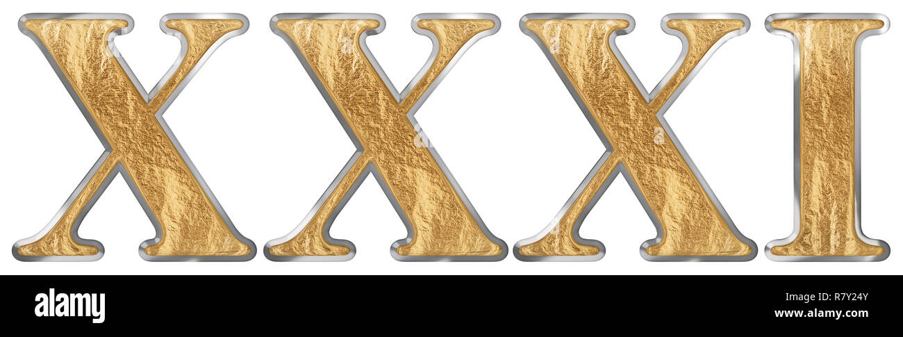 Roman numeral XXXI, unus et triginta, 31, thirty one, isolated on white ...