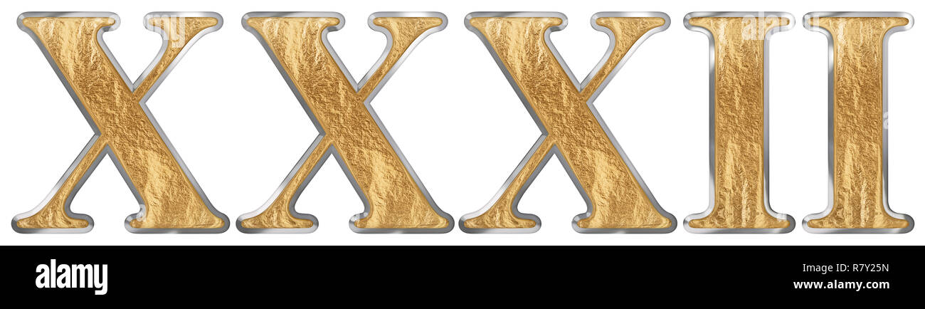 Roman numeral XXXII, duo et triginta, 32, thirty two, isolated on white ...