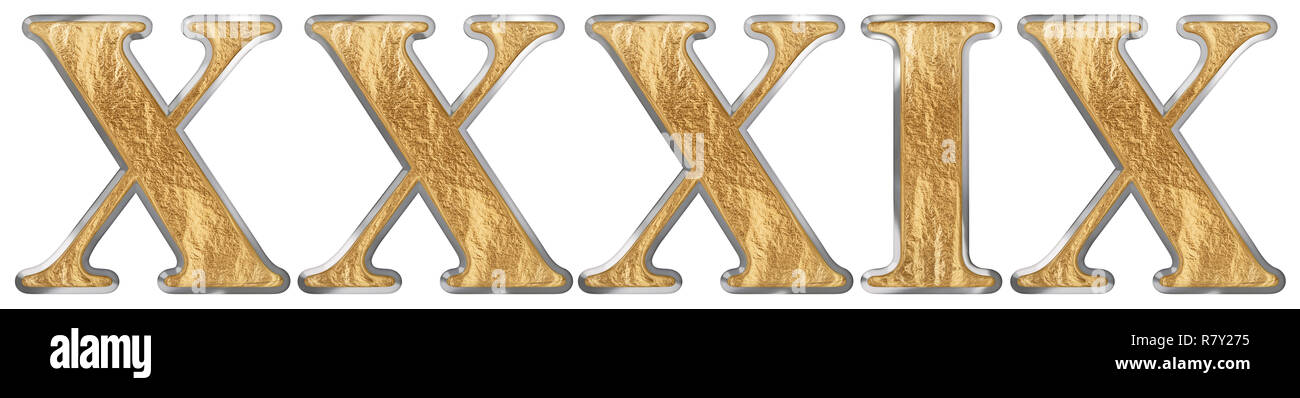 Roman numeral XXXIX novem et triginta, 39, thirty nine, isolated on ...