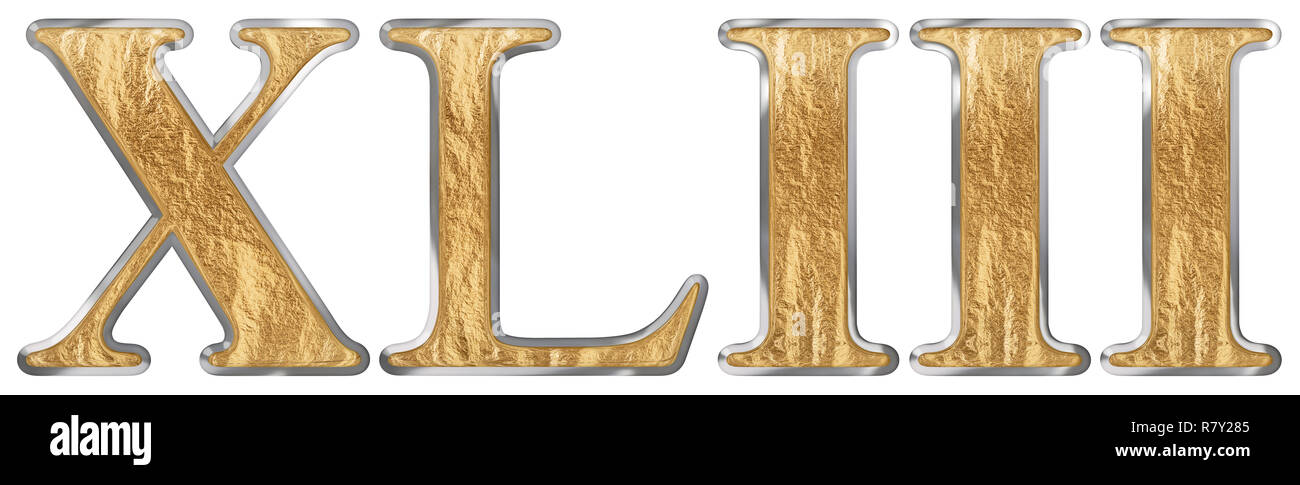 Roman numeral XLIII, tres et quadraginta, 43, forty three, isolated on ...