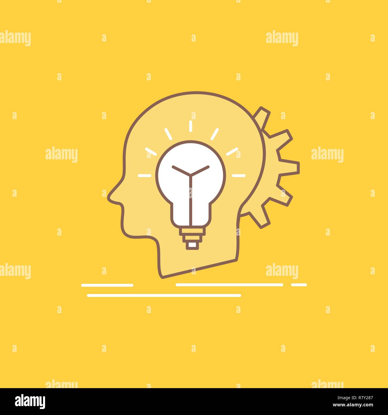 creative, creativity, head, idea, thinking Flat Line Filled Icon. Beautiful Logo button over ...