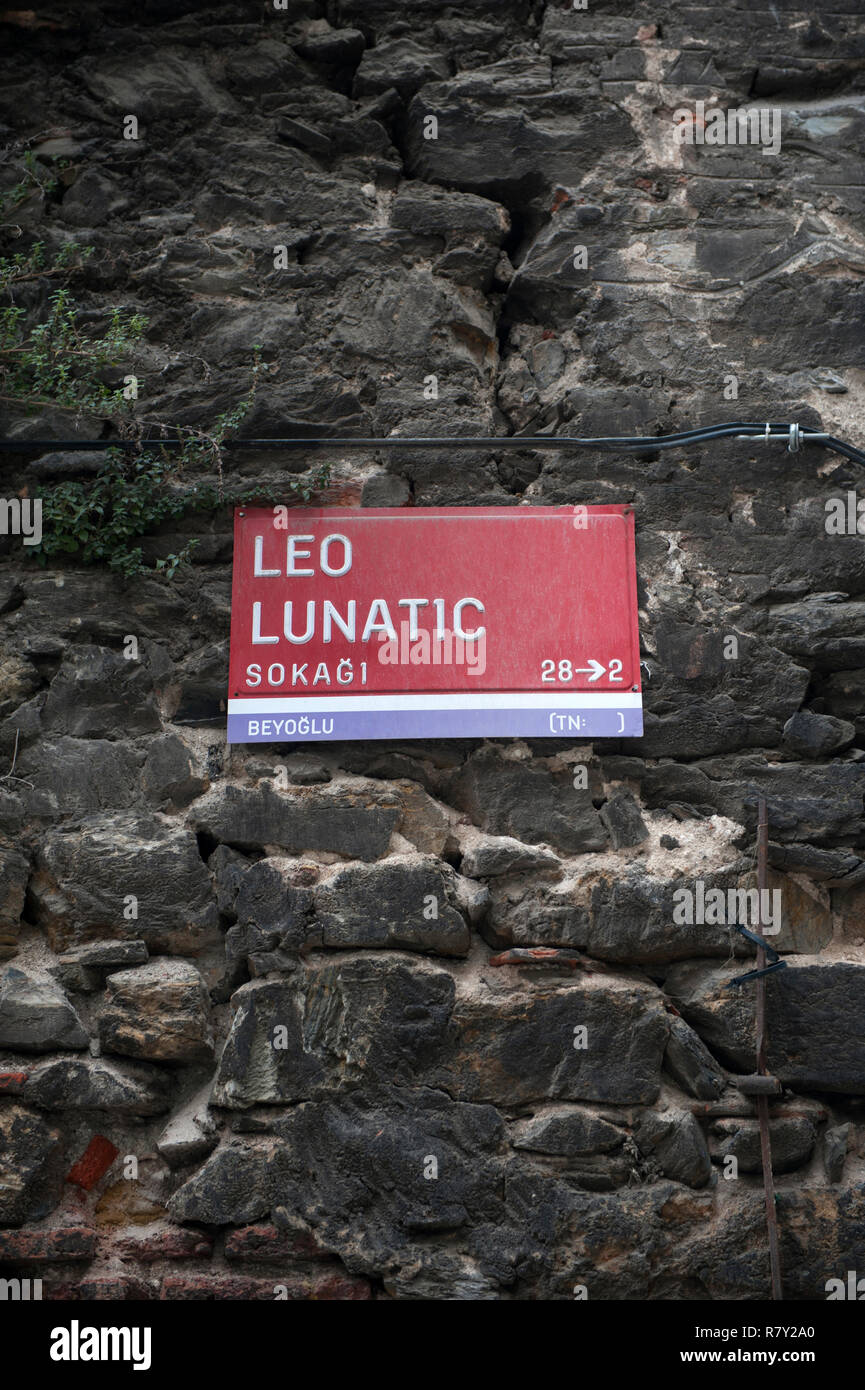Leo Lunatic Street Sign, Istanbul, Turkey Stock Photo - Alamy