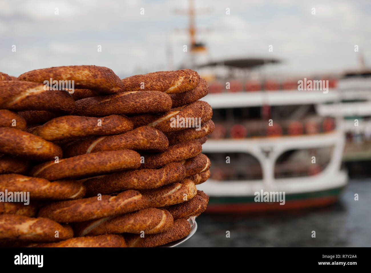 Typical Turkish Street Food; Simit for sale on the Galata Bridge in ...