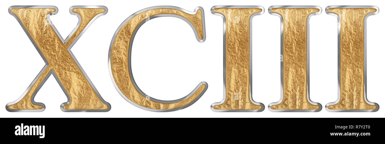 Roman numeral XCIII, tres et nonaginta, 93, ninety three, isolated on ...