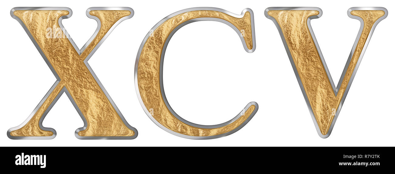 Roman numeral XCV, quinque et nonaginta, 95, ninety five, isolated on ...