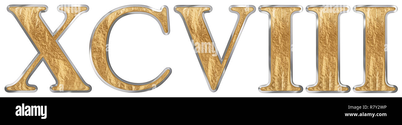 Roman numeral XCVIII, octo et nonaginta, 98, ninety eight, isolated on ...