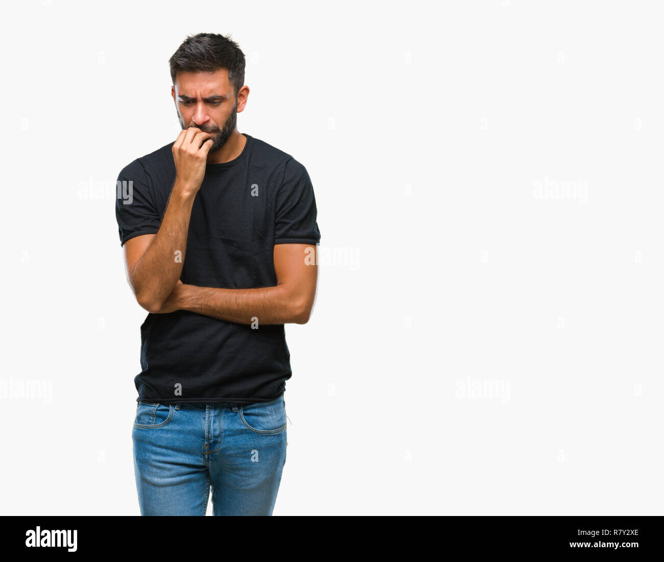 Adult hispanic man over isolated background looking stressed and ...