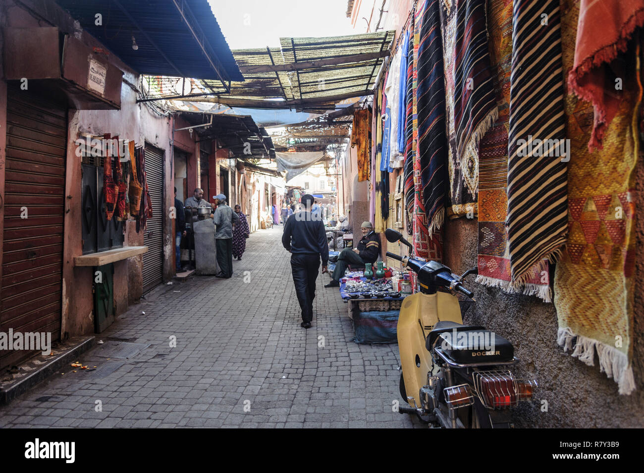 05-03-15, Marrakech, Morocco. Street scene in the souk, in the medina ...