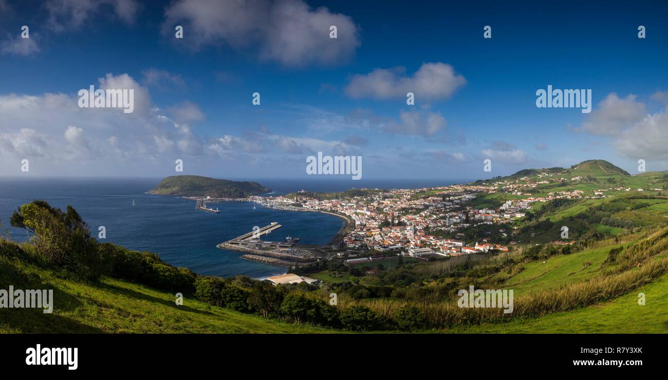 Portugal, Azores, Faial Island, Horta, elevated town view from the ...