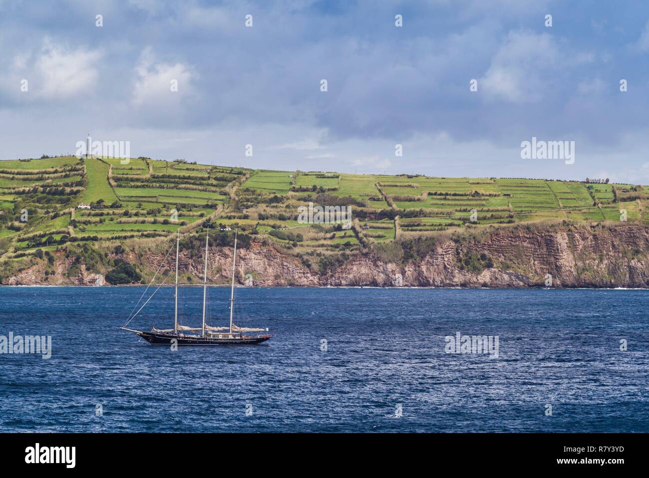 Portugal, Azores, Faial Island, Horta, sailing ship in Horta Harbor ...