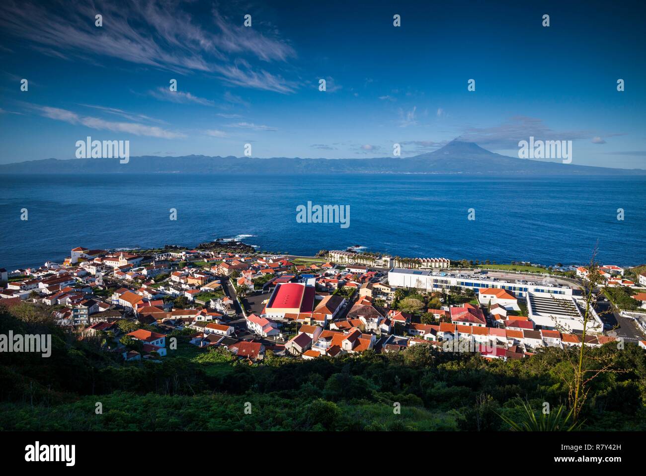Portugal, Azores, Sao Jorge Island, Velas, elevated town view Stock ...