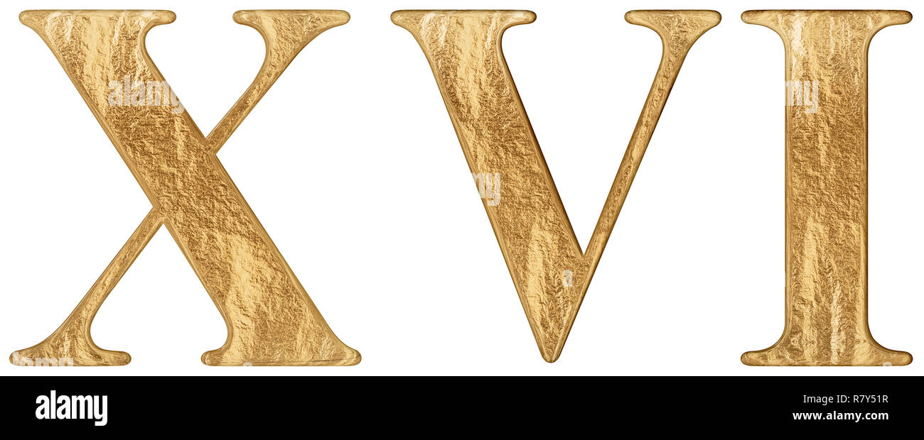 Roman numeral XVI, sedecim, 16, sixteen, isolated on white background ...