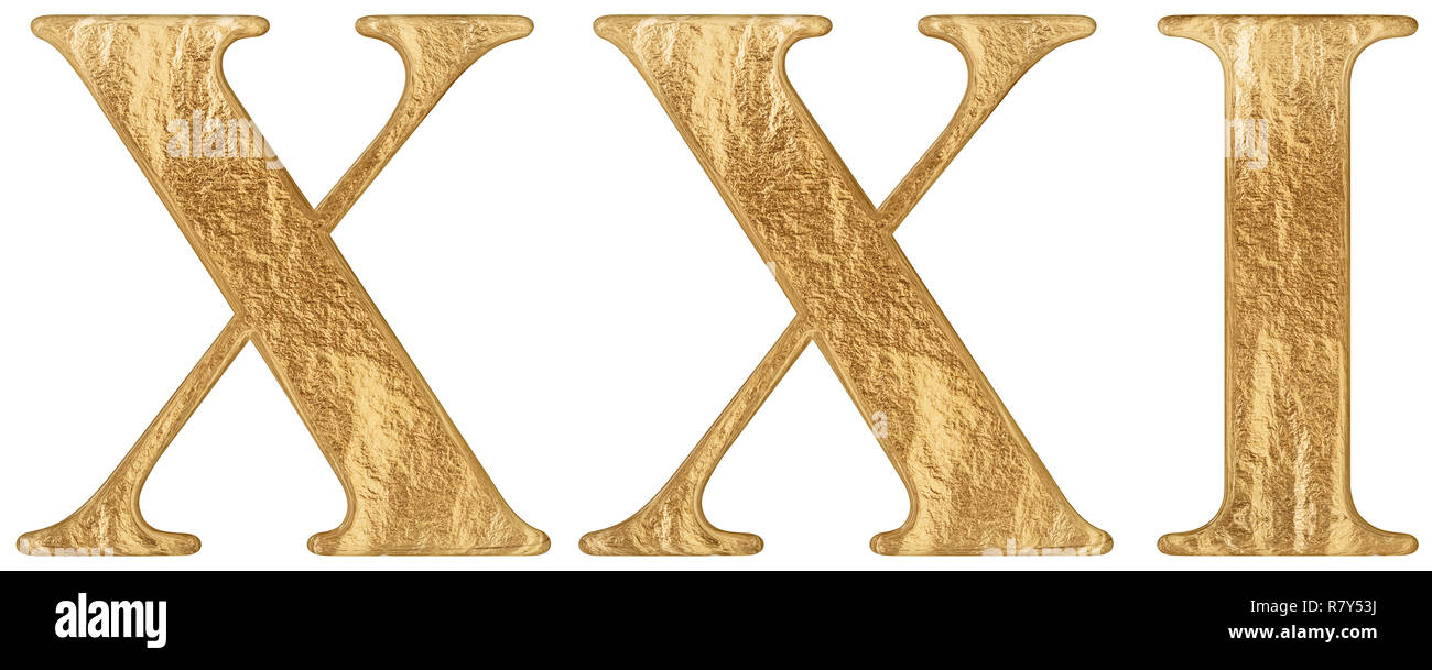 Roman numeral XXI, unus et viginti, 21, twenty one, isolated on white ...