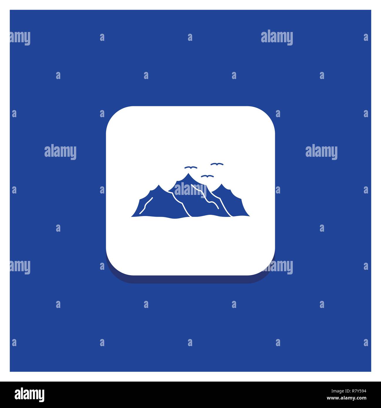 Blue Round Button for mountain, landscape, hill, nature, birds Glyph ...