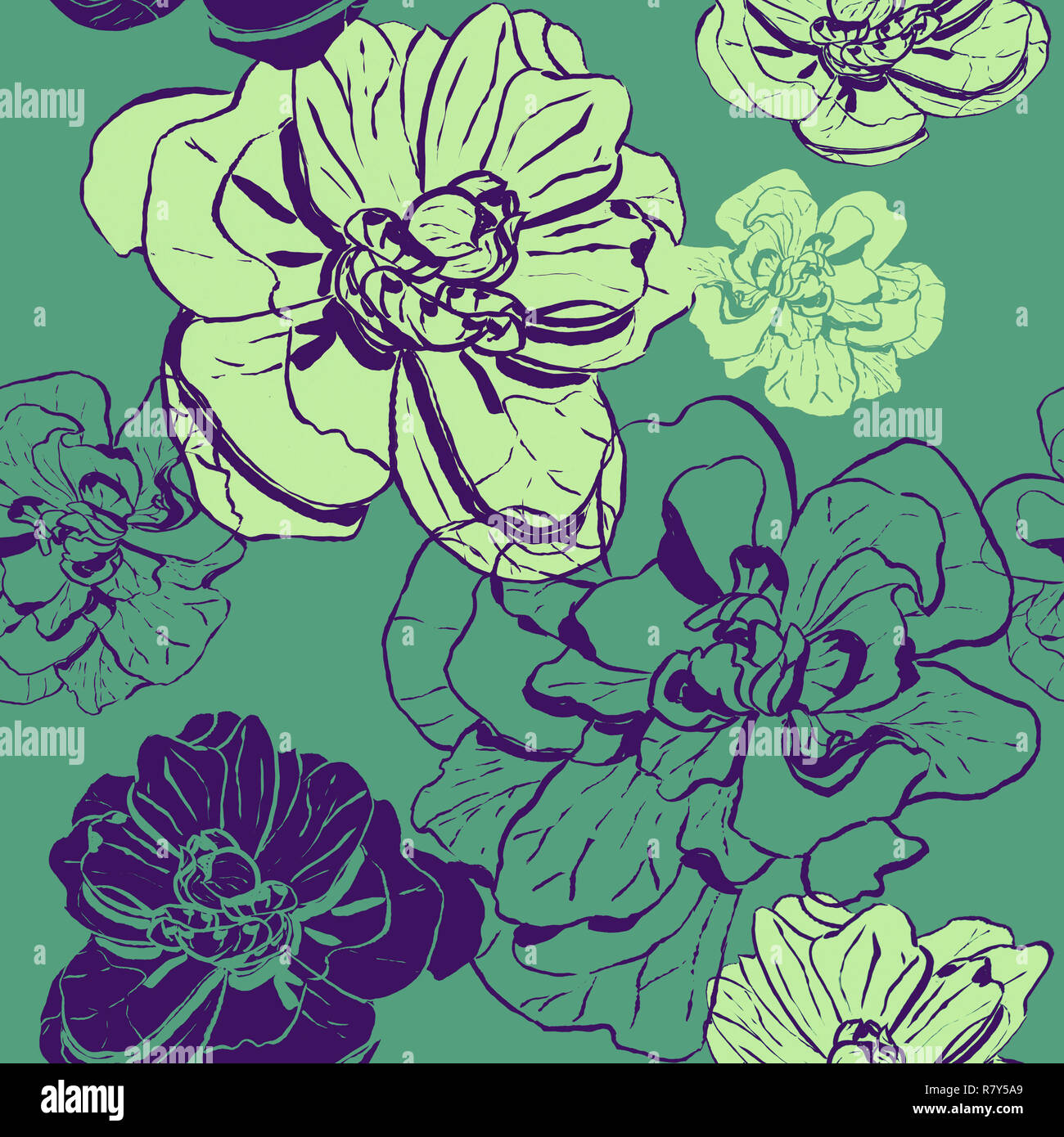 Abstract hand drawn color flowers seamless pattern. Design for ...