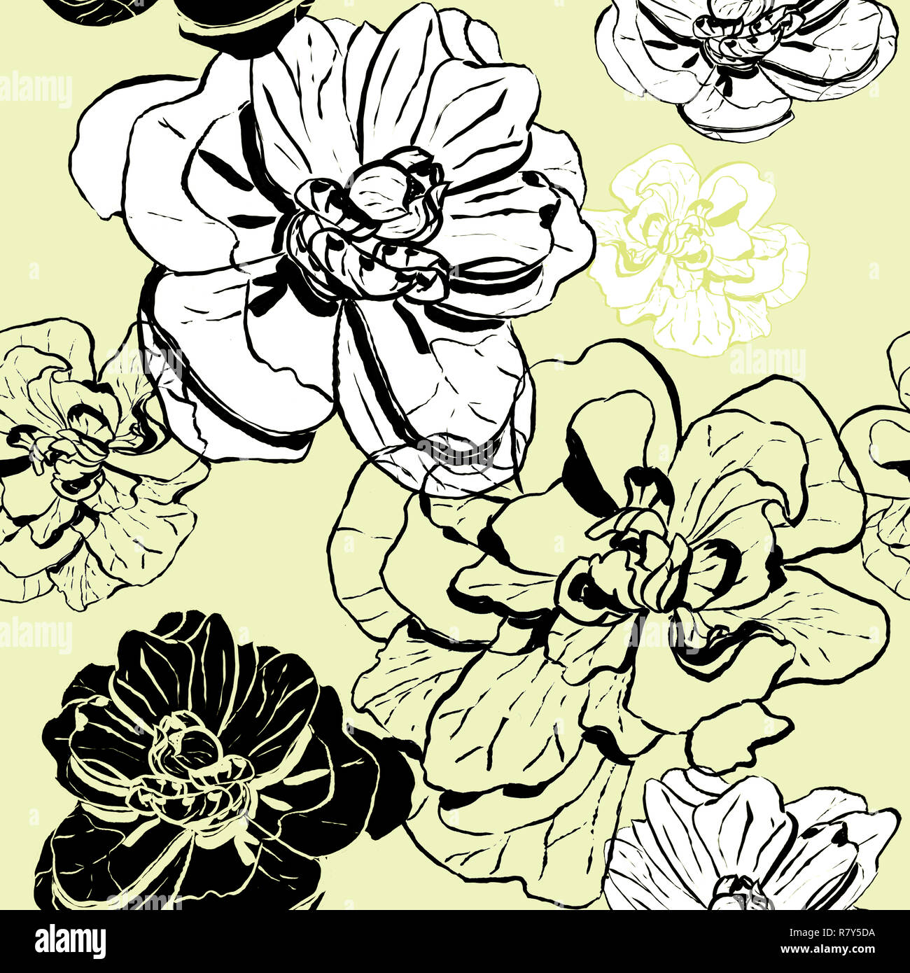 Abstract hand drawn color flowers seamless pattern. Design for ...