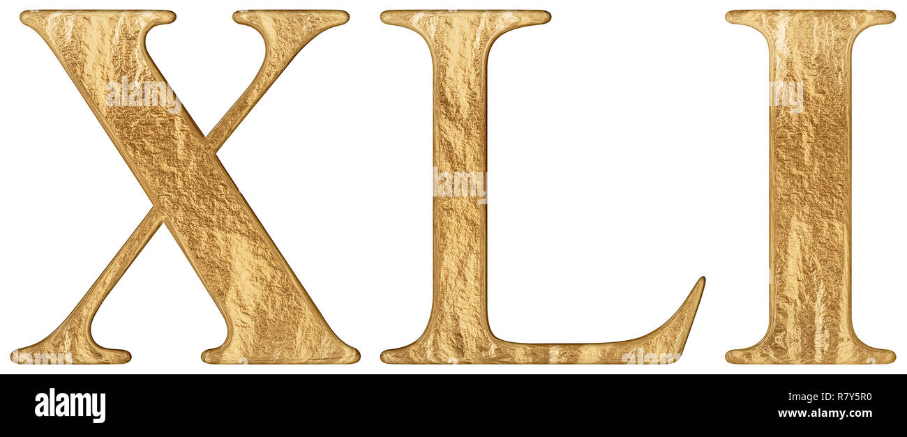 Roman numeral XLI, unus et quadraginta, 41, forty one, isolated on ...