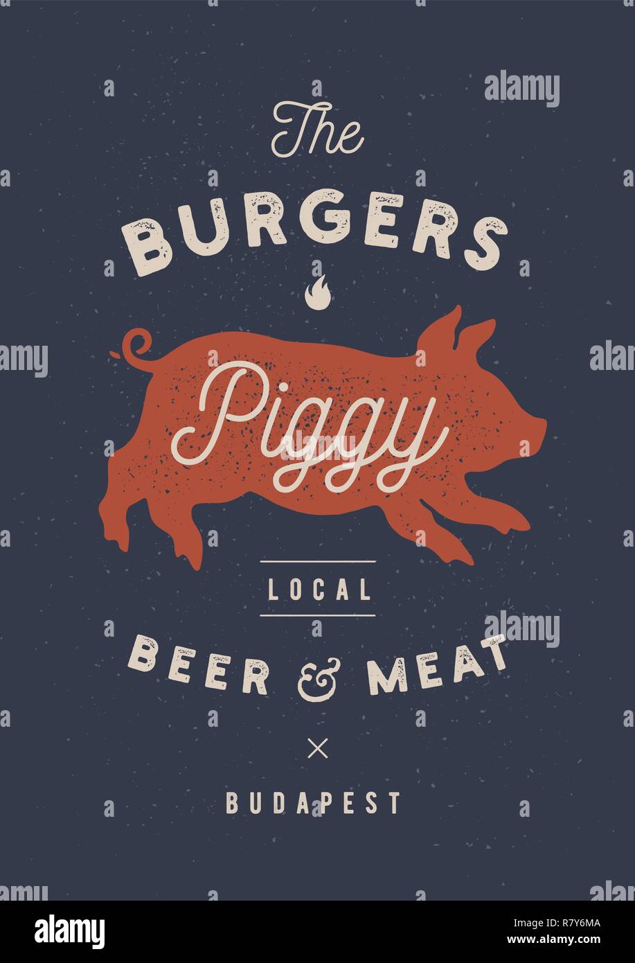 Piggy, pig, pork. Vintage label, logo, sticker, poster for Meat ...