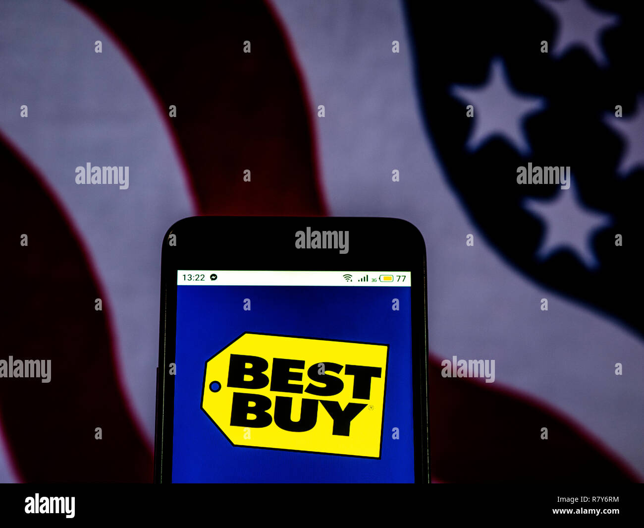 Best Buy Consumer electronics company logo seen displayed on smart ...