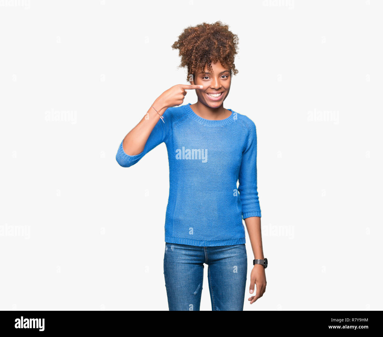 Woman finger pointing nose hi-res stock photography and images - Alamy
