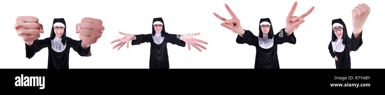 Funny nun isolated on the white background Stock Photo - Alamy