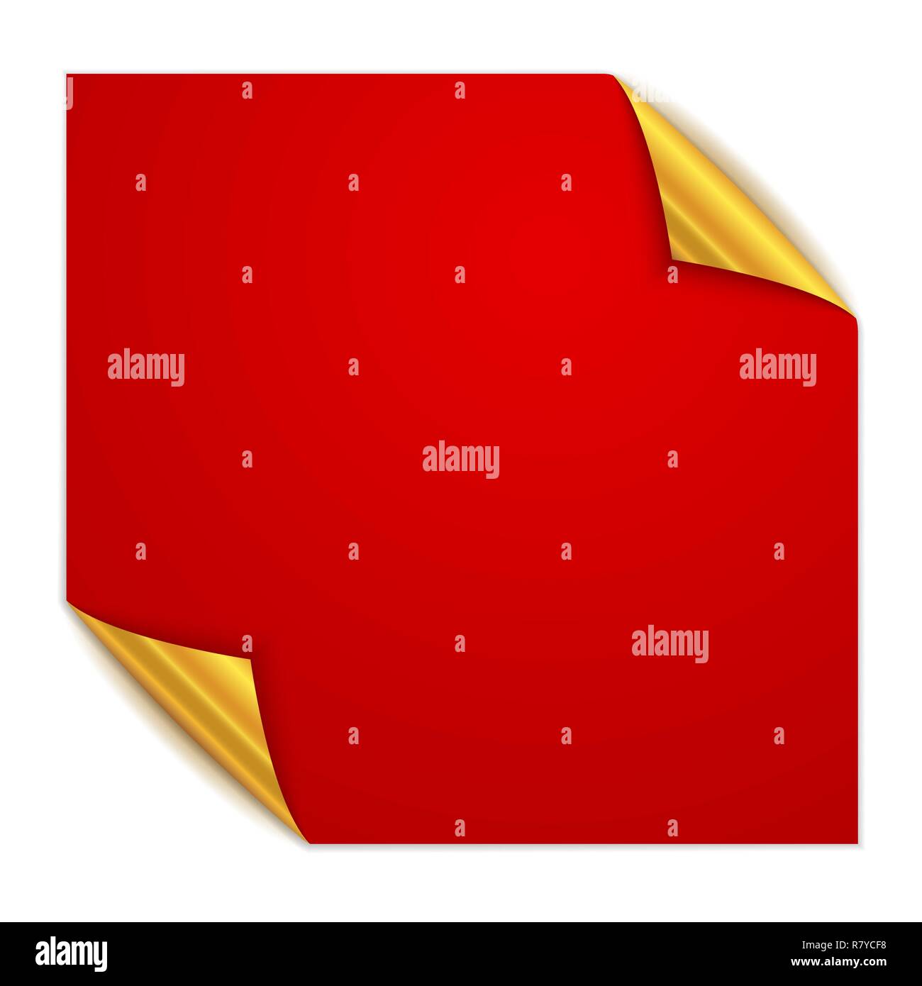 Red square sticker isolated. Vector illustration. Paper label with gold ...