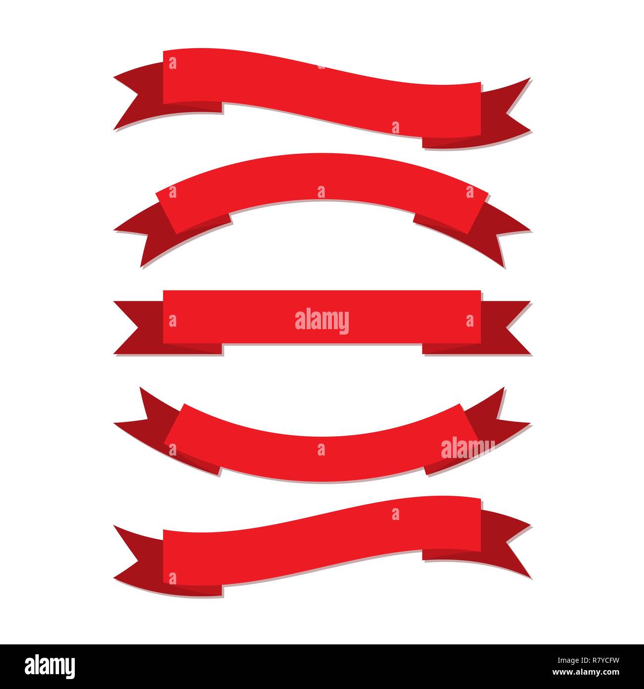 Set of red ribbons in flat style. Vector illustration. Collection of ...
