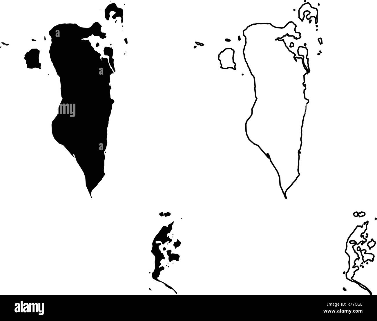 Simple (only sharp corners) map - Kingdom of Bahrain vector drawing. Mercator projection. Filled ...