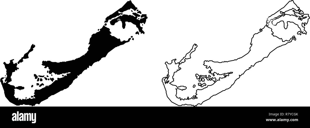 Simple (only sharp corners) map of Bermuda vector drawing. Mercator ...