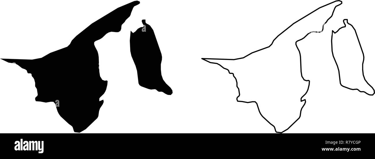 Simple (only sharp corners) map of Brunei vector drawing. Mercator projection. Filled and ...