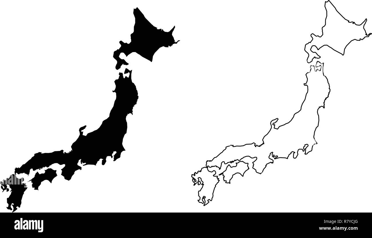 Simple (only sharp corners) map of Japan vector drawing. Filled and ...
