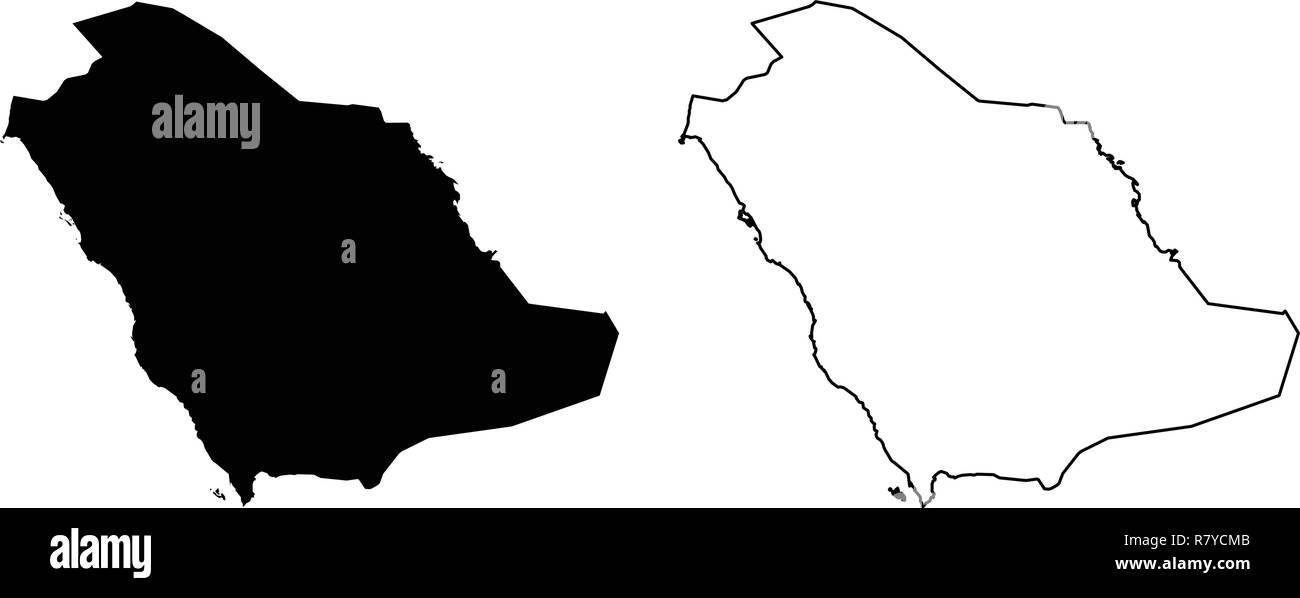 Simple (only sharp corners) map - Kingdom of Saudi Arabia (KSA) vector drawing. Mercator ...