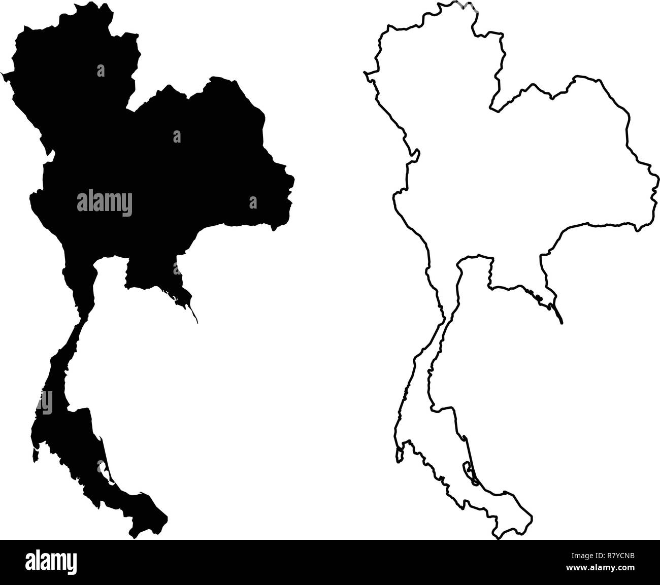 Simple (only sharp corners) map of Thailand vector drawing. Mercator ...