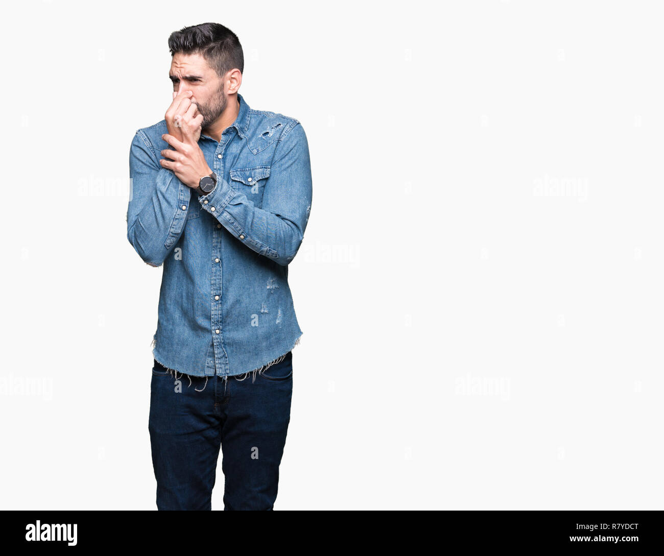 Man hand over nose Cut Out Stock Images & Pictures - Alamy