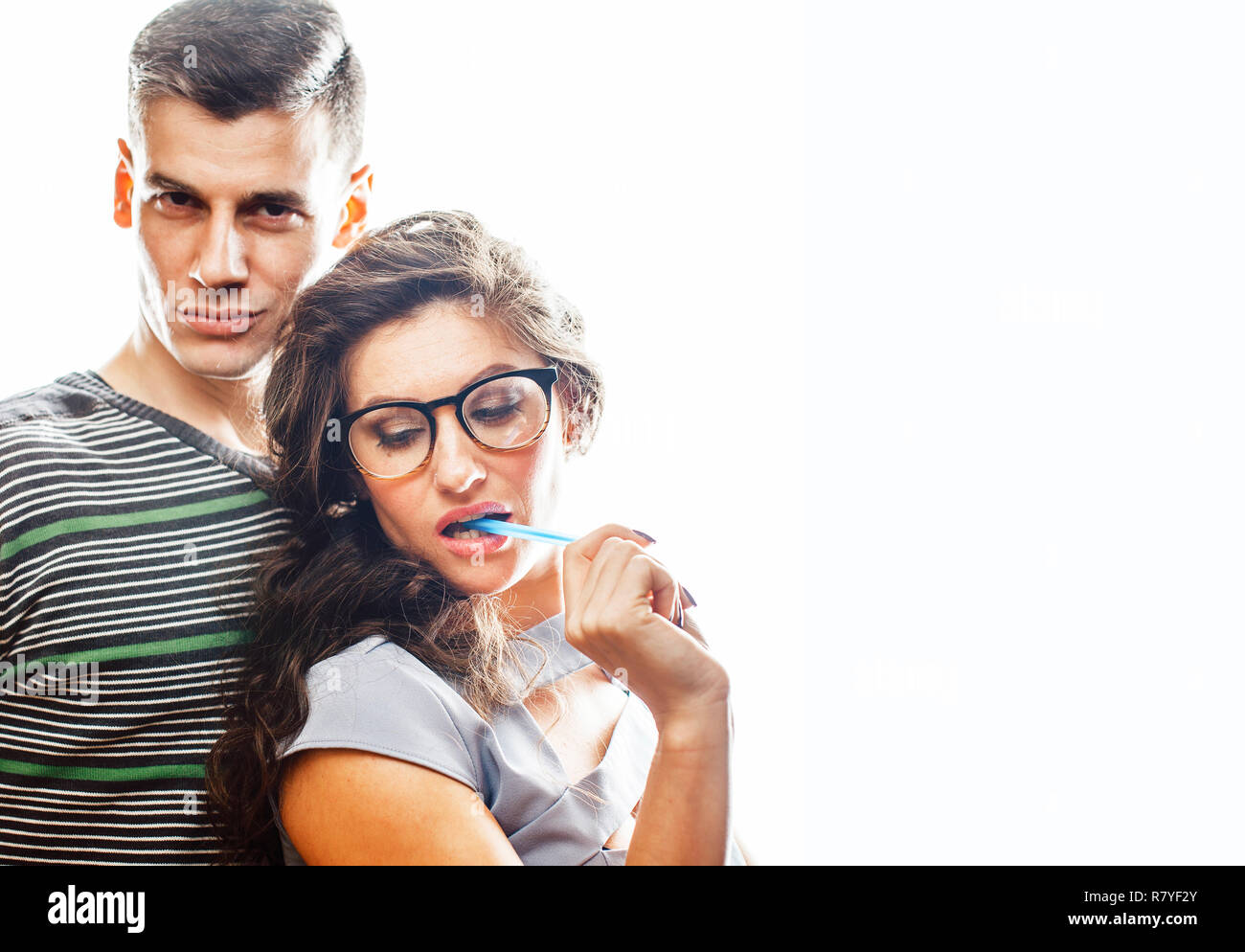 love affair at work, young pretty couple, man and woman together Stock ...