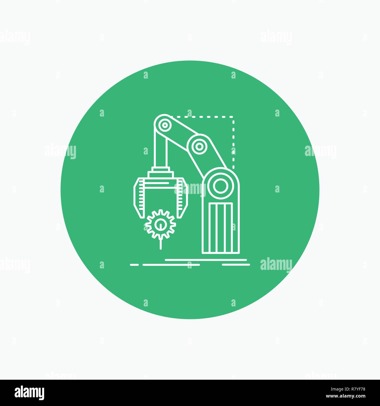 Automation, factory, hand, mechanism, package White Line Icon in Circle ...
