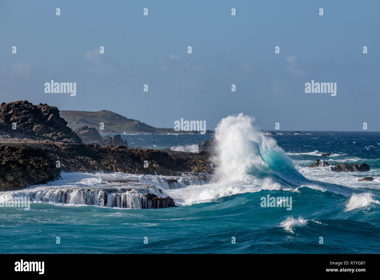 Arikok National park - waves crashing into a cliff - aquamarine and ...