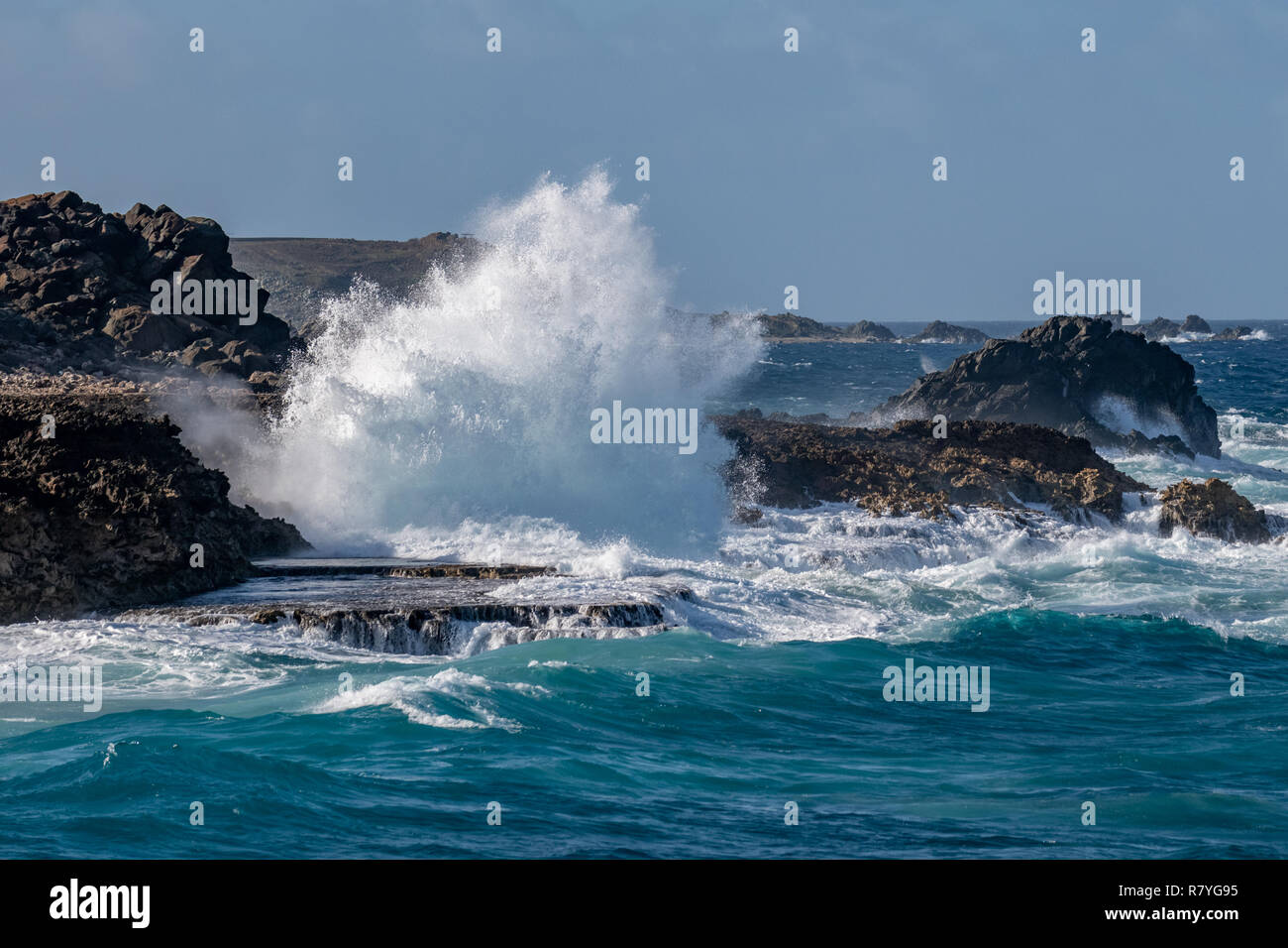 Arikok National park - waves crashing into a cliff - aquamarine and ...