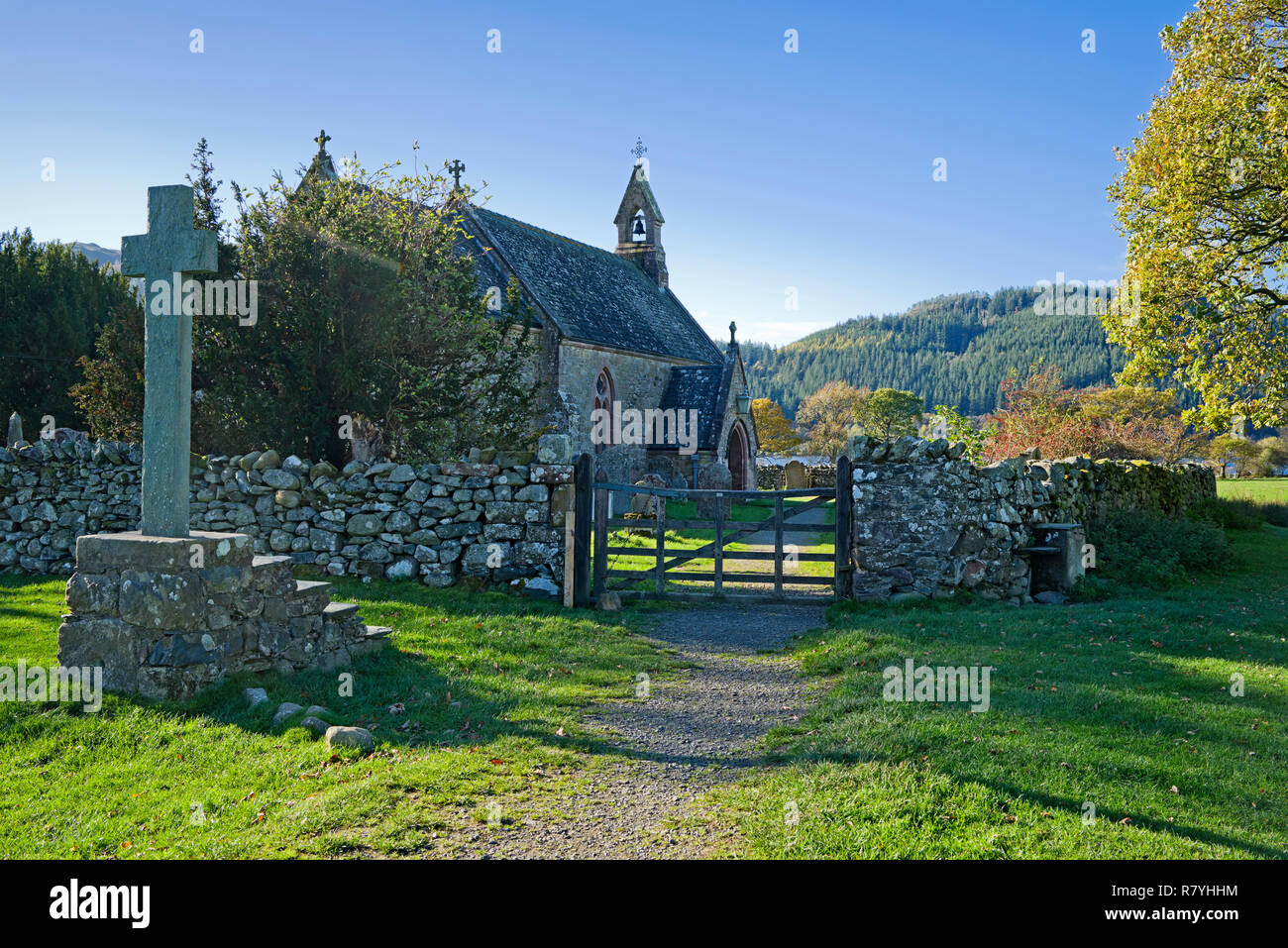 Beautiful old stone-built St Bega's church and cross on the Mirehouse ...